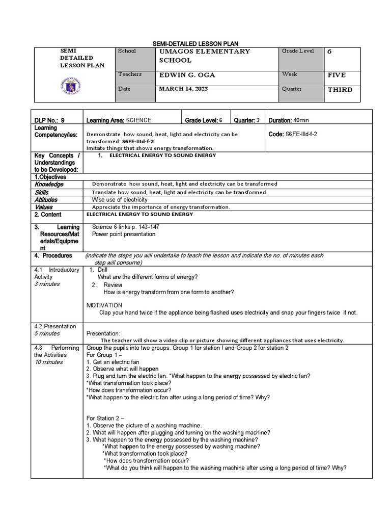 Grade 6 Science Lesson Plan | PDF | Learning | Mobile Phones