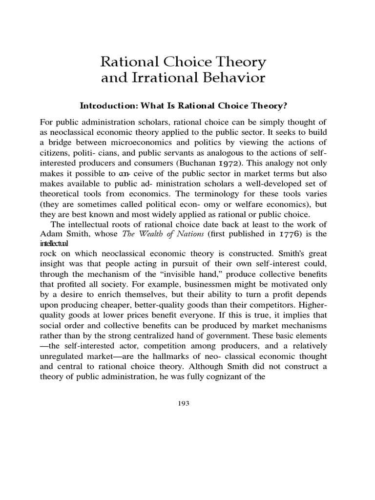 Rational Choice Theory and Irrational Behavior (TUGAS NINA) | PDF ...