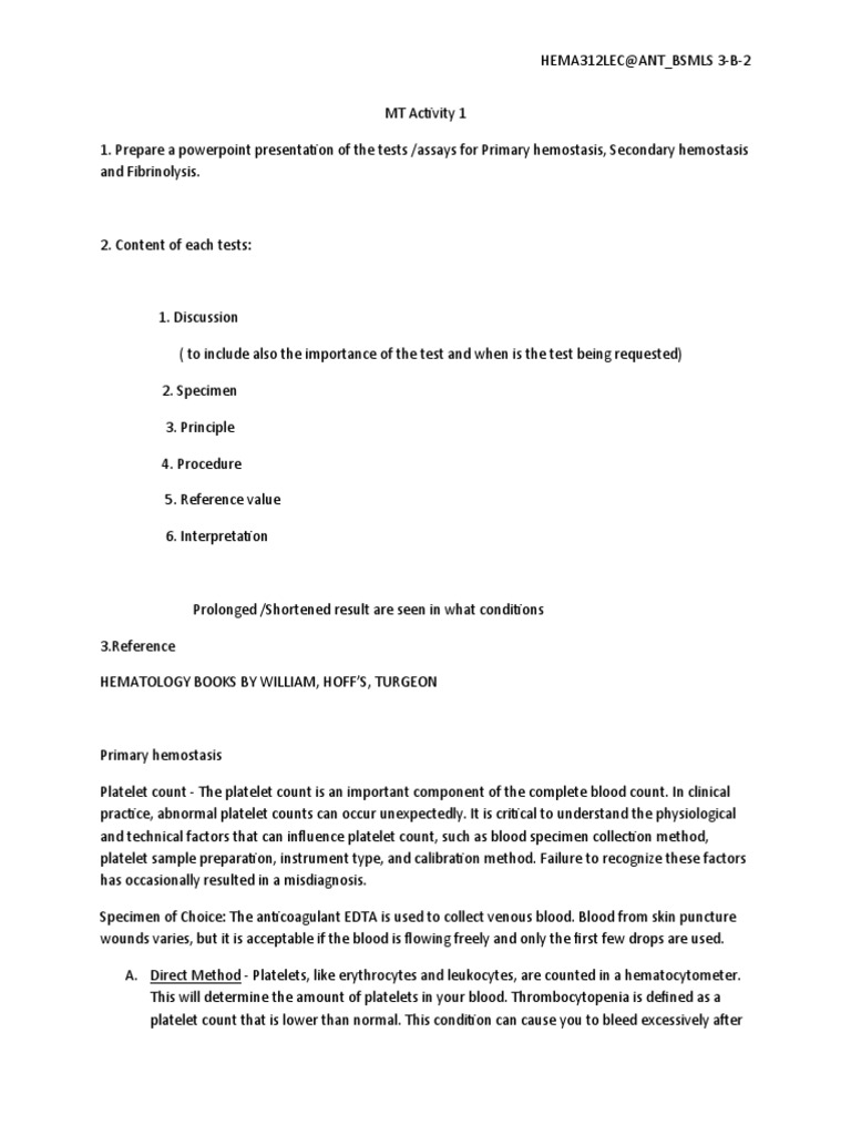 MT Activity 1 | PDF | Coagulation | Bleeding