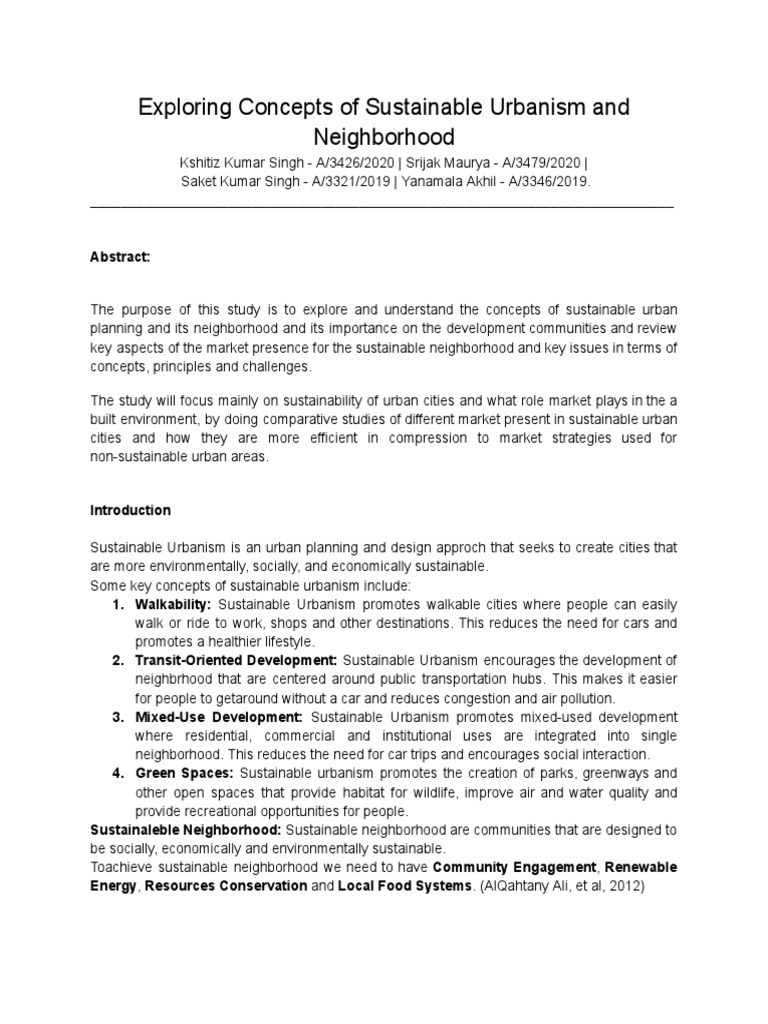 Concept of Sustainable Urbanism and Neighbourhood | PDF ...