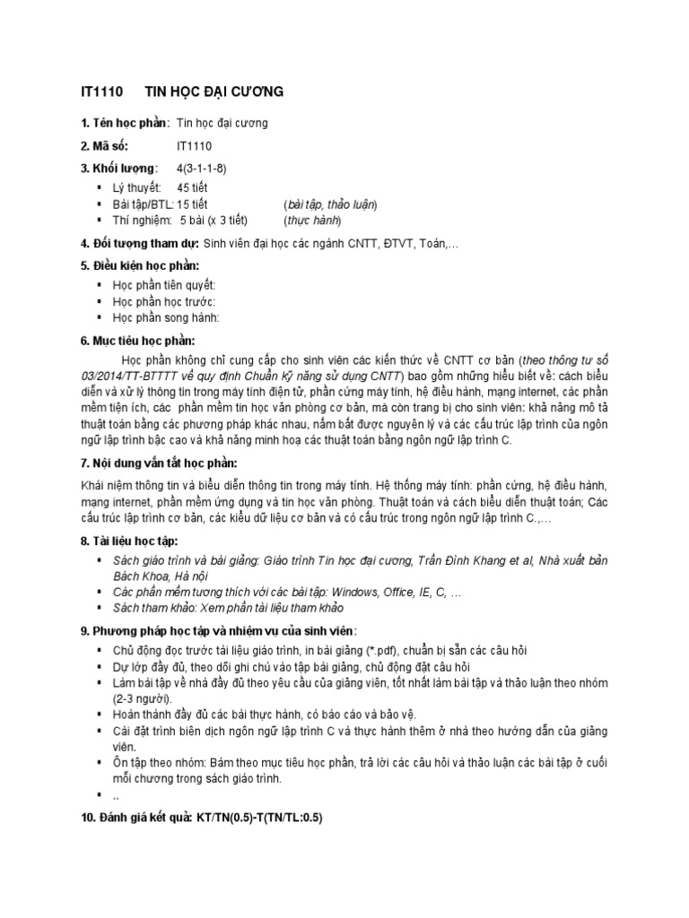 De Cuong THDC IT1110 | PDF