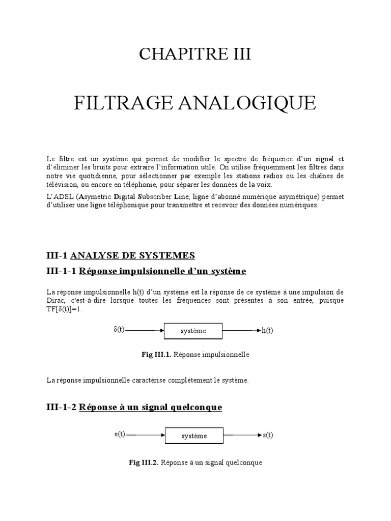 Filtrage Analogique et Systèmes Linéaires | PDF | Filtre (électronique ...