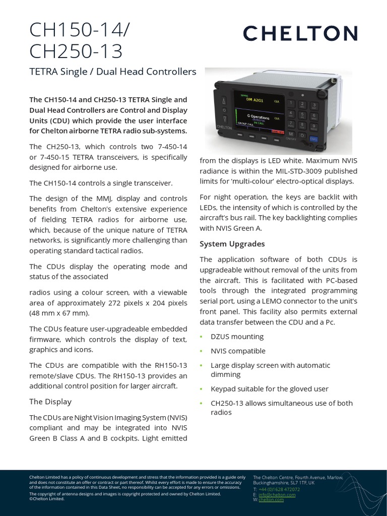 Chelton ch150 14 ch250 13 Tetra Single and Dual Head Controllers ...