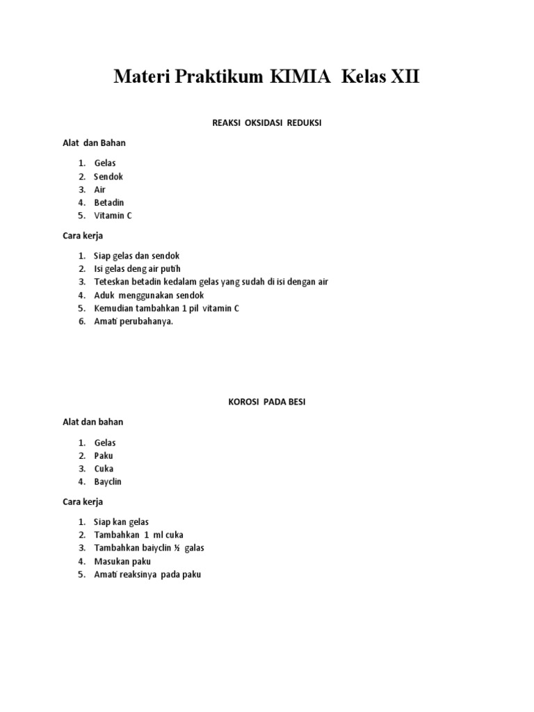 Materi Praktikum KIMIA Kelas XII | PDF