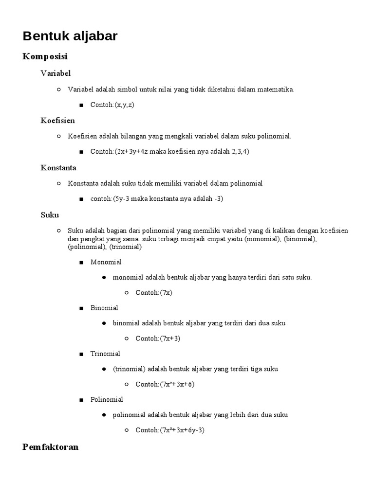 Mind Map Bentuk Aljabar | PDF