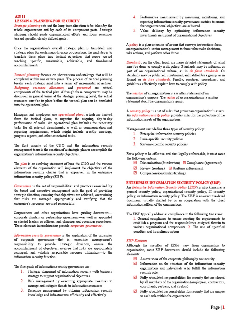 LESSON 4 Planning For Security PDF | PDF | Information Security ...