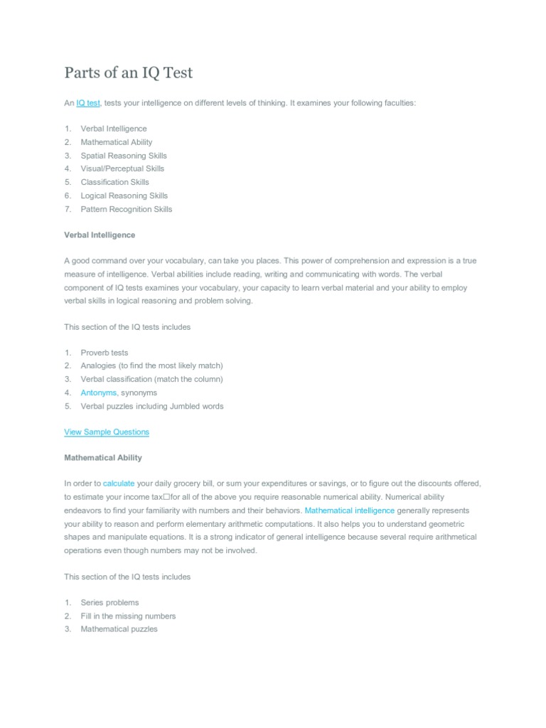 Parts of An IQ Test | PDF | Intelligence | Intelligence Quotient