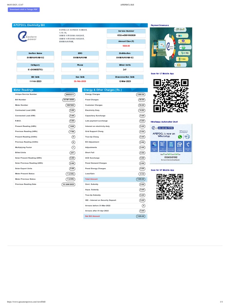 APEPDCL Bill | PDF | Solar Power | Electric Power