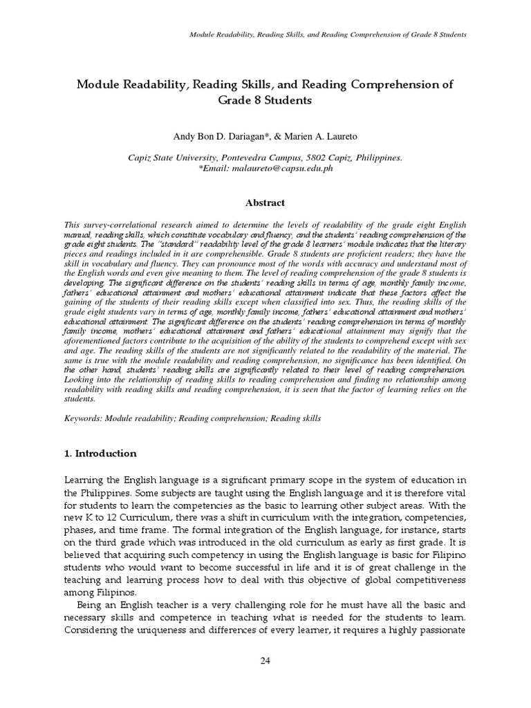 Grade 8 Reading Skills and Comprehension | PDF | Reading Comprehension ...