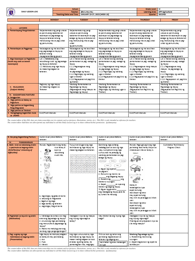 DLL EPP4 AGRI W10 New@Edumaymay | PDF