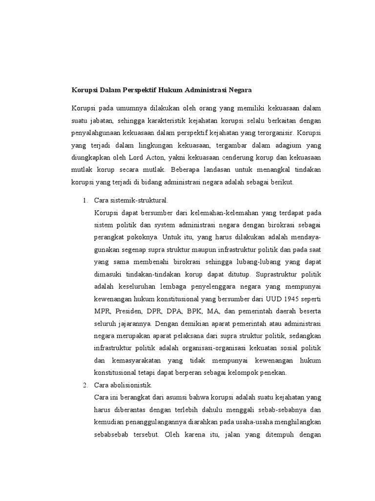Korupsi Dalam Perspektif Hukum Administrasi Negara | PDF