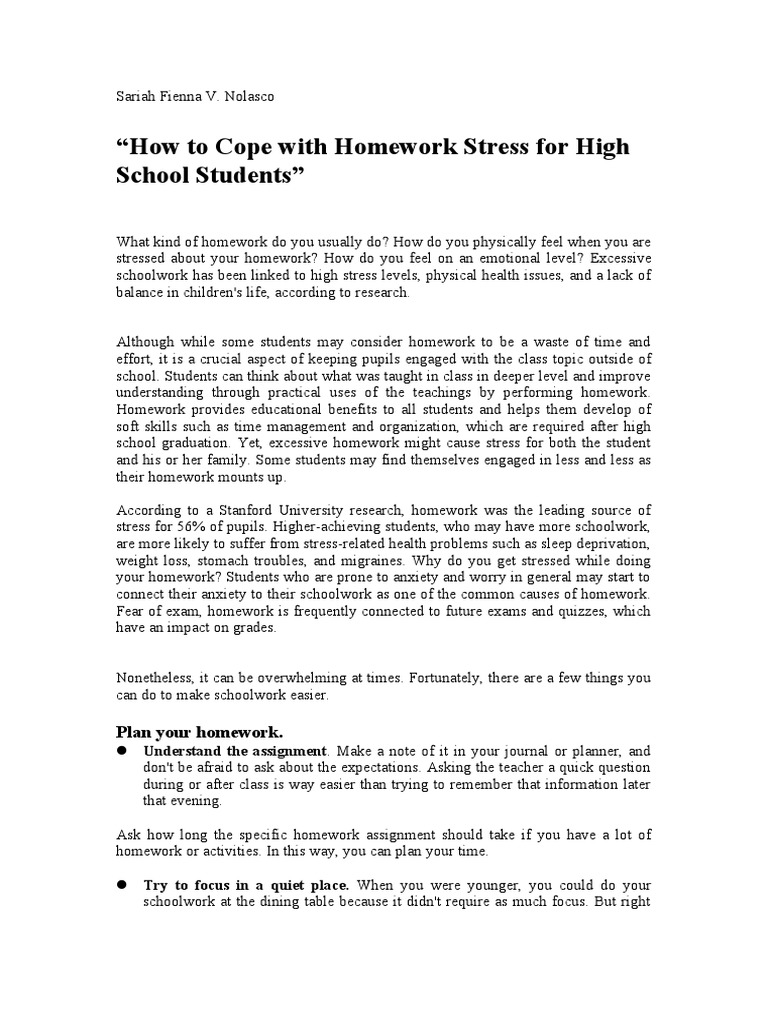 How To Cope With Homework Stress | PDF | Homework | Stress (Biology)