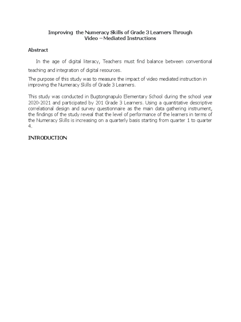 Improving The Numeracy Skills of Grade 3 Learners Through | PDF | Business | Social Science