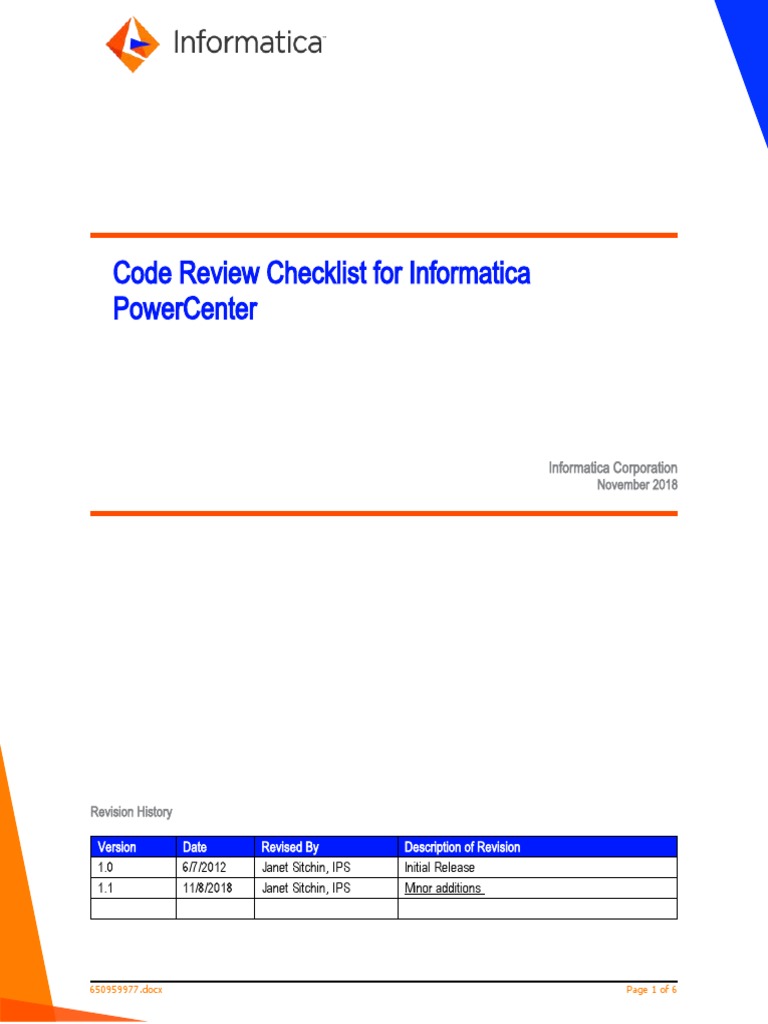 Code Review Checklist For Informatica PowerCenter | PDF | Code ... Code Review Checklist For Informatica PowerCenter | PDF | Code ...