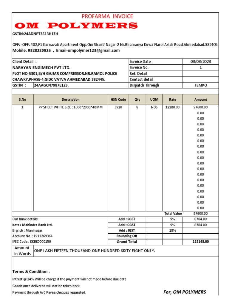 Om Polymers: Profarma Invoice | Download Free PDF | Payments | Services ...
