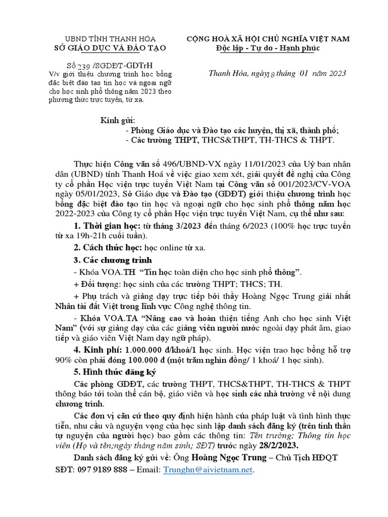 CV Gioi Thieu Chuong Trinh Hoc Bong Dao Tao Tin Hoc Va Ngoai Ngu Cho Hoc Sinh Nam Hoc 2022 2023 ...