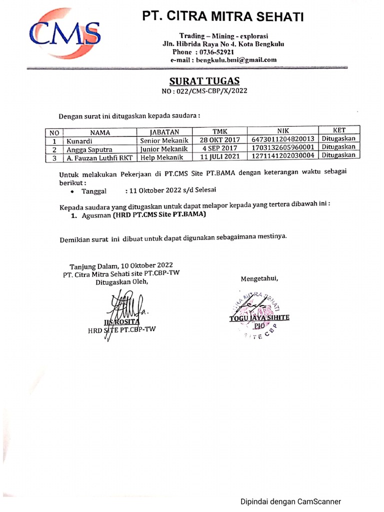 Surat Tugas Team Mekanik | PDF