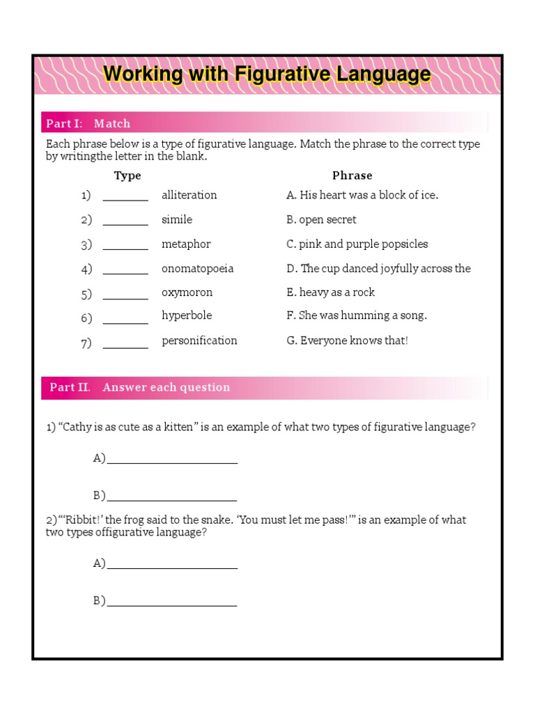 Figurative Language Practice Worksheet | PDF