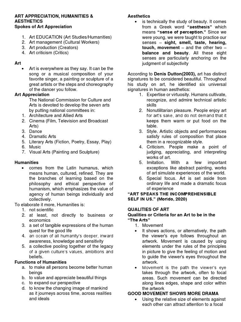 Art Appreciation | PDF | Aesthetics | Critical Theory