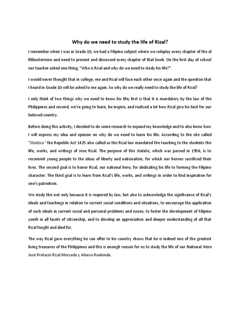 Why Do We Need To Study The Life of RIZAL | PDF | History | Religion ...