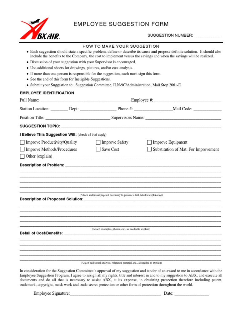 Free Employee Suggestion Form Template PDF | PDF | Employment | Economies