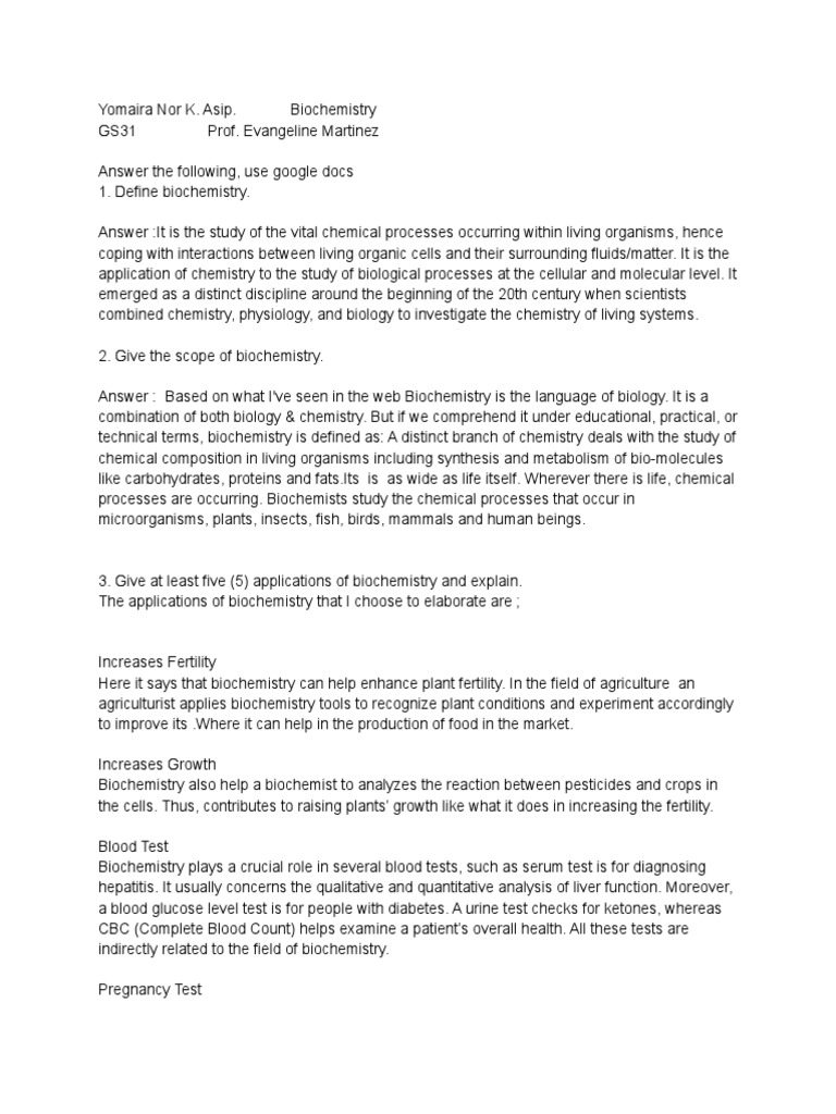 Biochemistry Assignment Overview | PDF | Water | Biochemistry