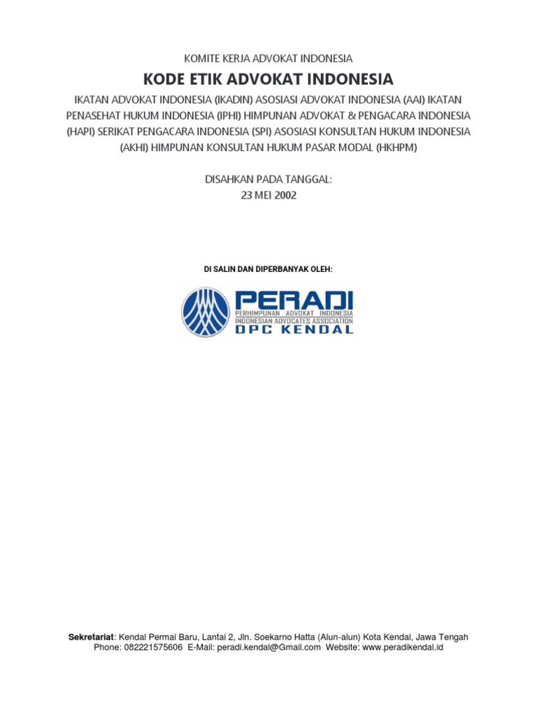 Kode Etik Advokat - Peradi KDL | PDF | Hukum