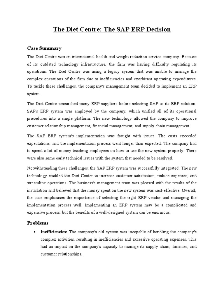 SAP ERP Implementation at Diet Centre | PDF | Enterprise Resource ...