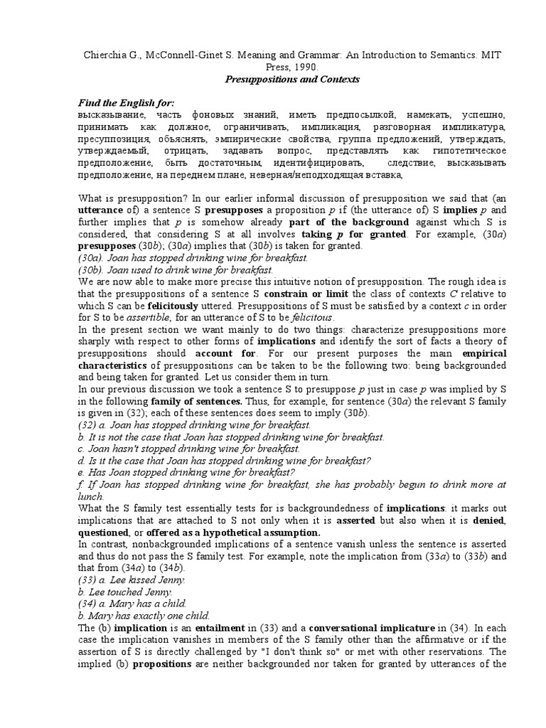 From Meaning and Grammar | PDF