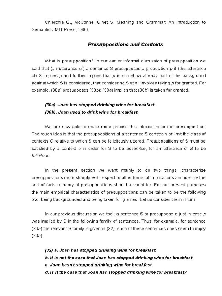 Presuppositions and Contexts | PDF | Interpretation (Philosophy) | Syntax