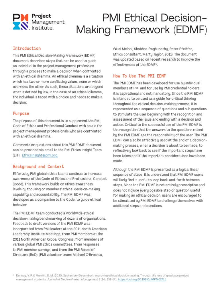 Ethical Decision Making Framework | PDF | Project Management ...
