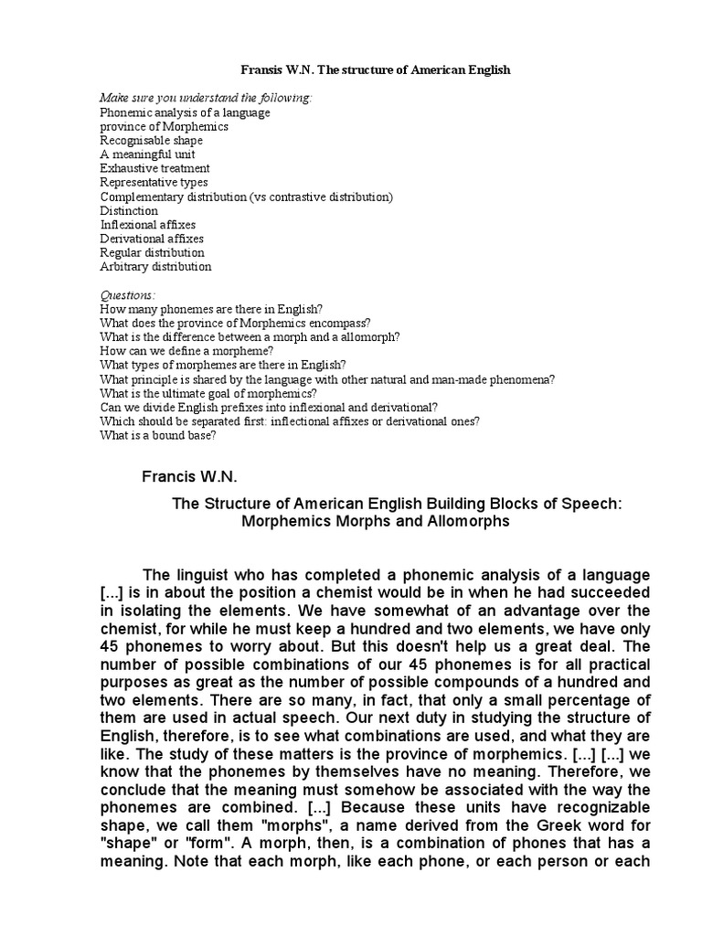The Structure of American English | PDF | Phoneme | Morphology