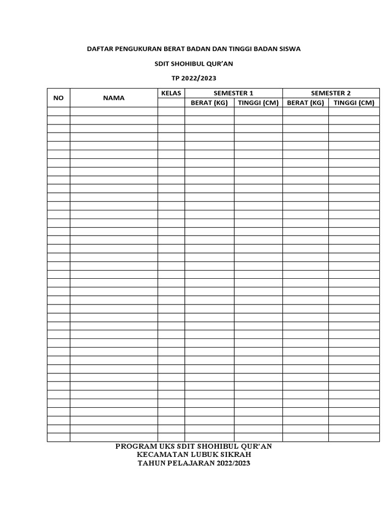 Daftar Pengukuran Berat Badan Dan Tinggi Badan Siswa | PDF | Gaya Hidup
