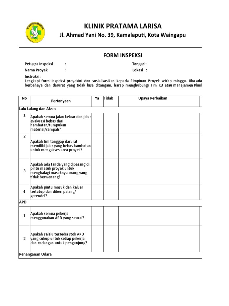 Form Inspeksi | PDF
