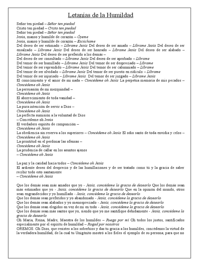 Letanías de La Humildad Editarlas | PDF | Cristo (título) | Pecado