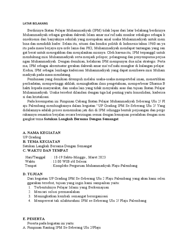 Proposal PC IPM SU 2 UP Grading Perset, Untuk Peserta | PDF