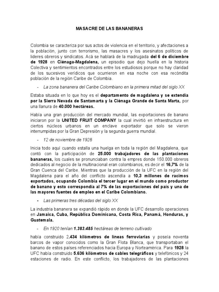 Masacre de las Bananeras: Historia y Contexto | PDF | Colombia