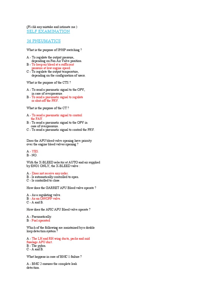 A320 Ame Self Examination | PDF | Valve | Machines