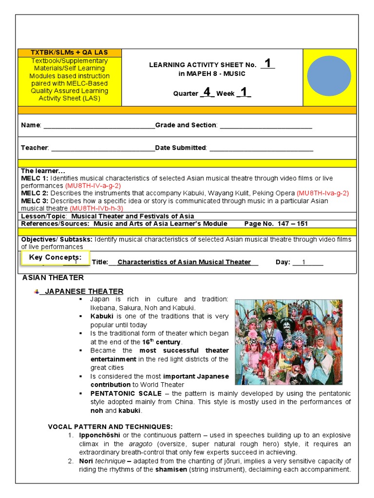 Q4 Las Grade 8 Music Week 1 | PDF | Theatre | Musical Instruments