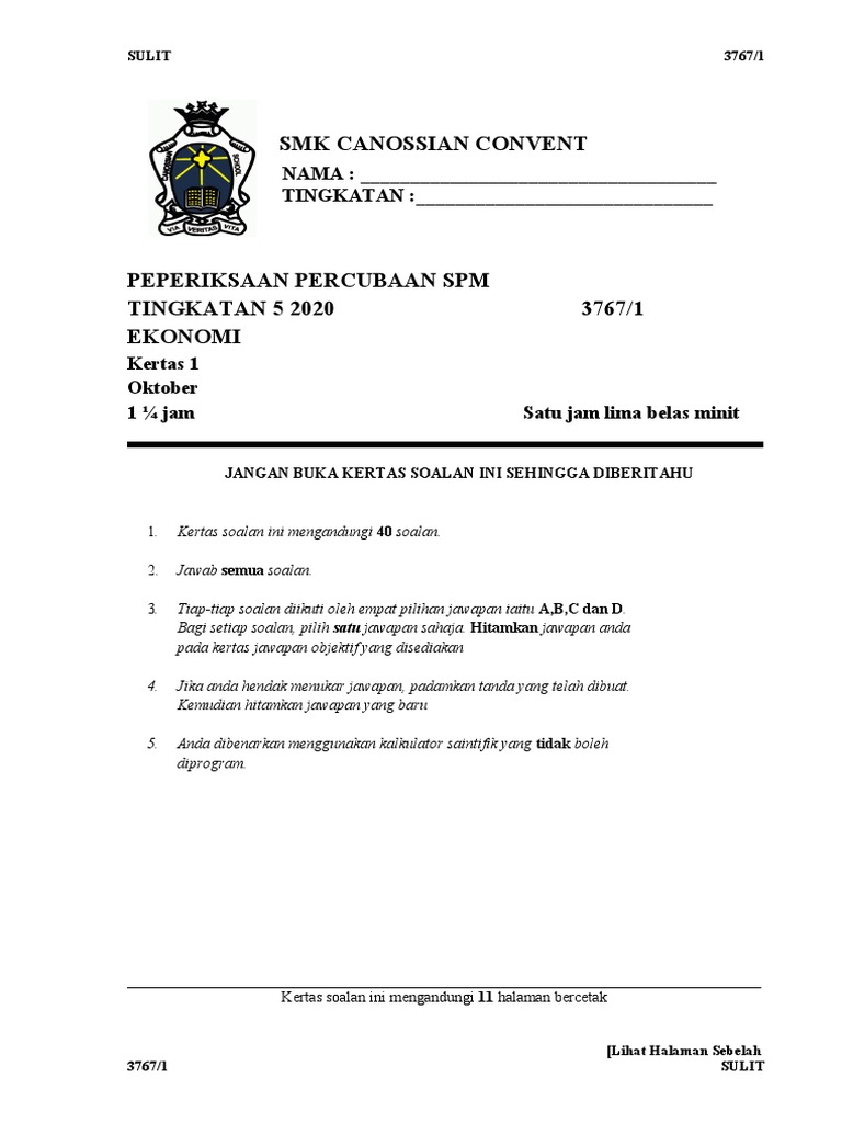 Soal Ekonomi SPM 2020 | PDF