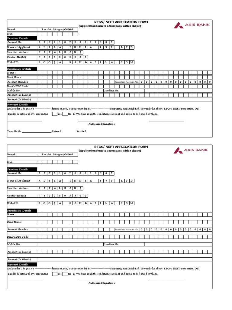 RTGS/ Neft Application Form | PDF | Cheque | Financial Services