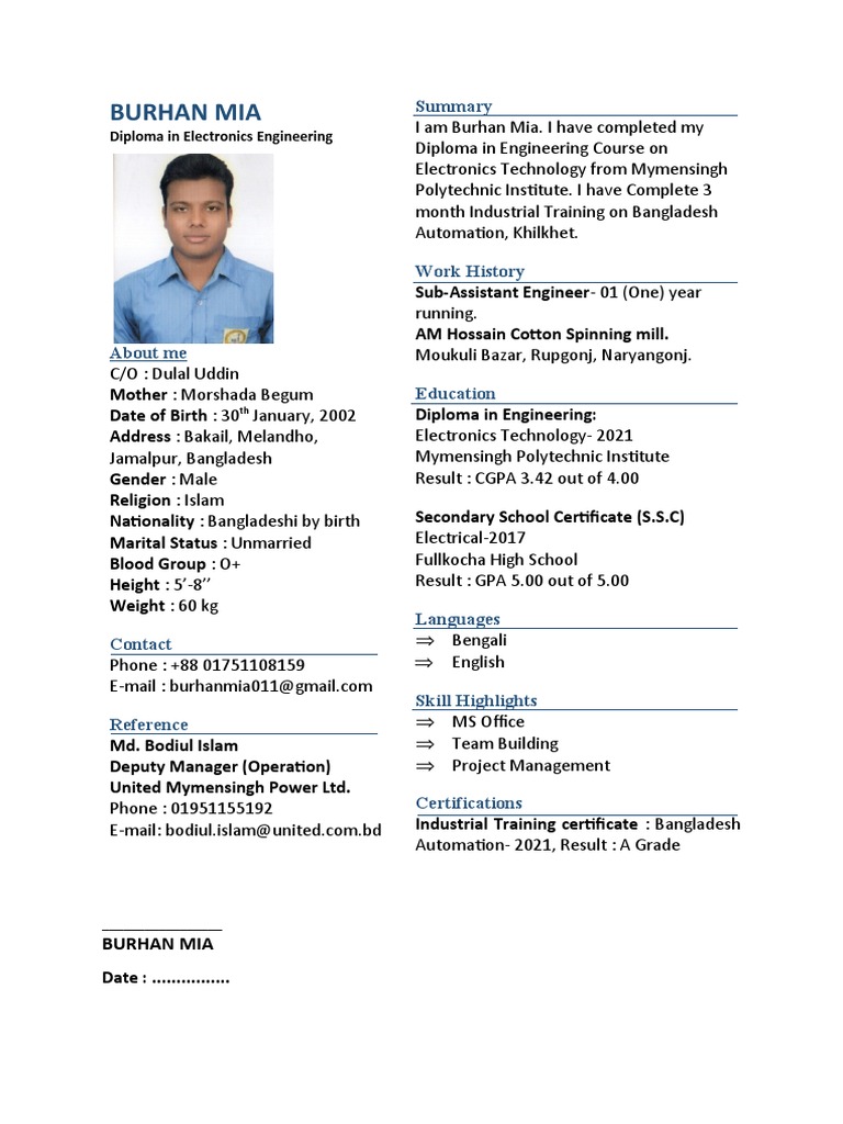 Burhan Mia CV | PDF