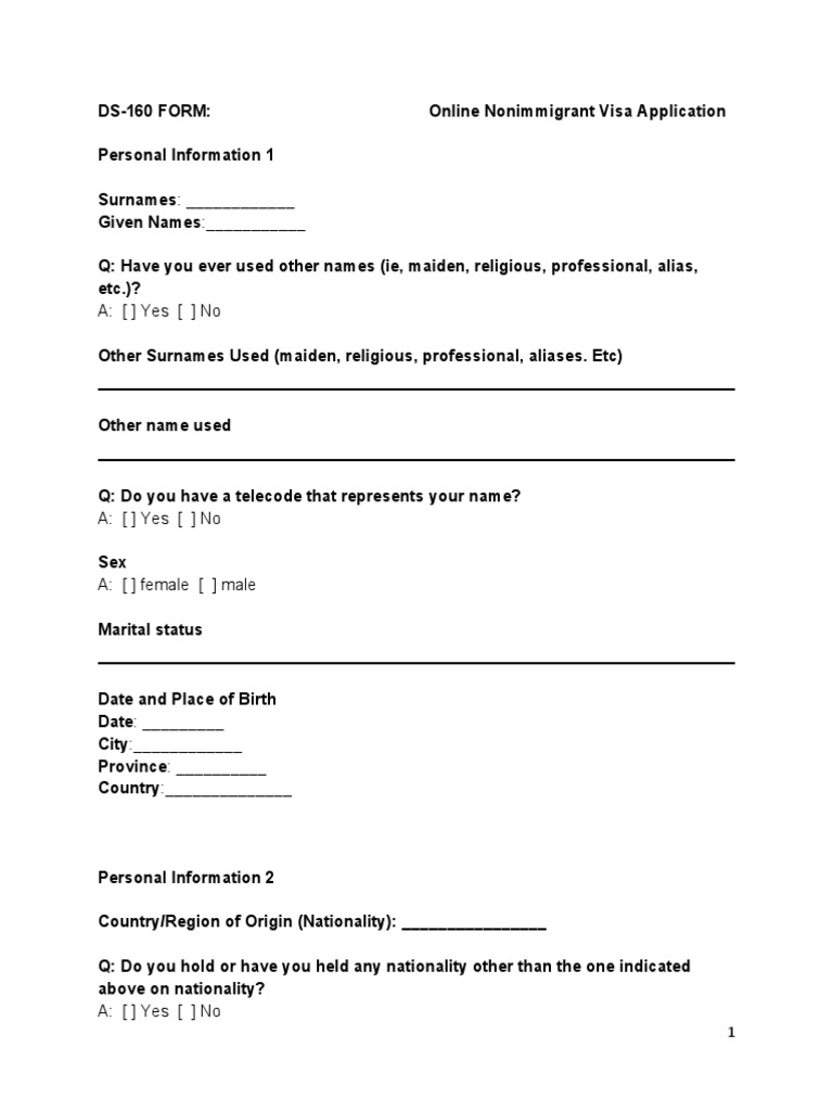 DS 160 FORM US VISA NONimmigrant | PDF | Travel Visa | Zip Code
