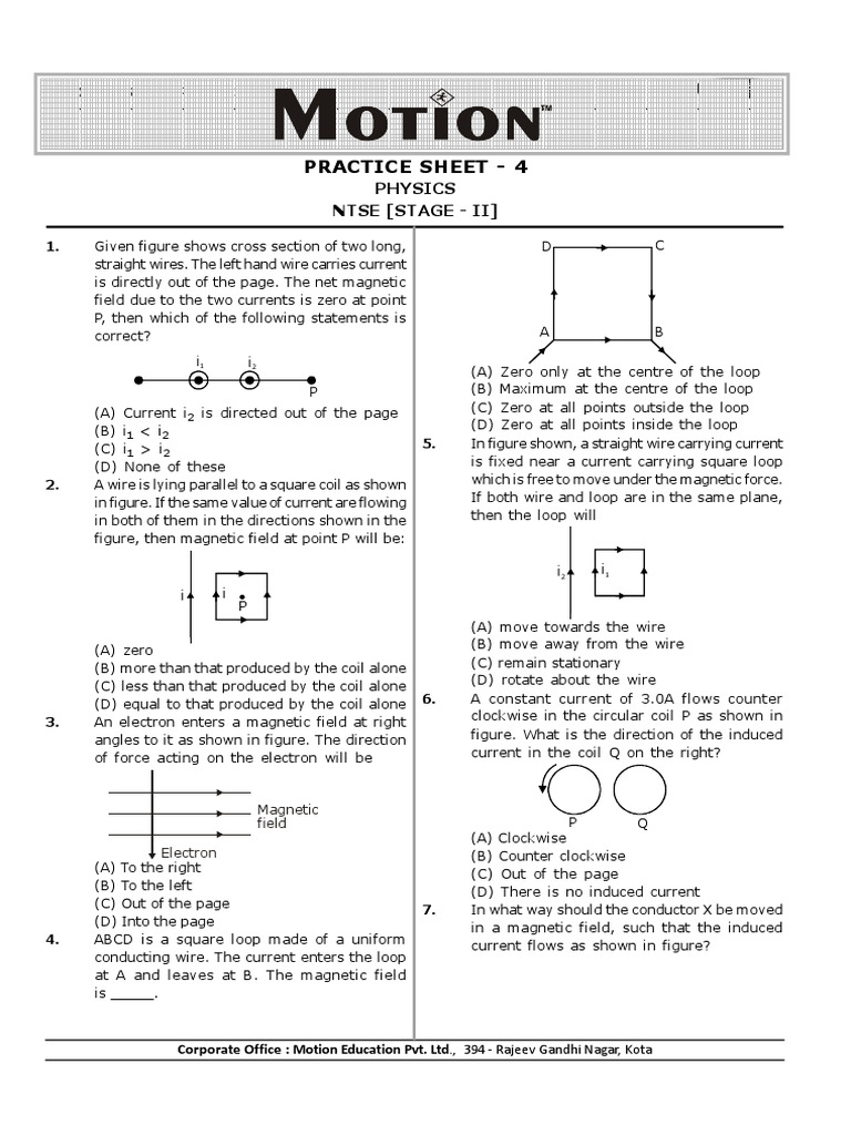 Practice Sheet 4 (Physics) | PDF | Magnetic Field | Force