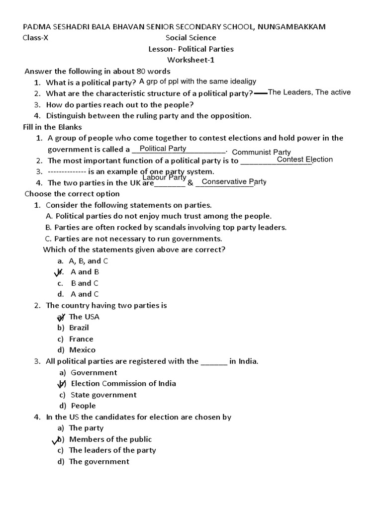 Political Parties Worksheet PDF | PDF | Political Parties | Elections