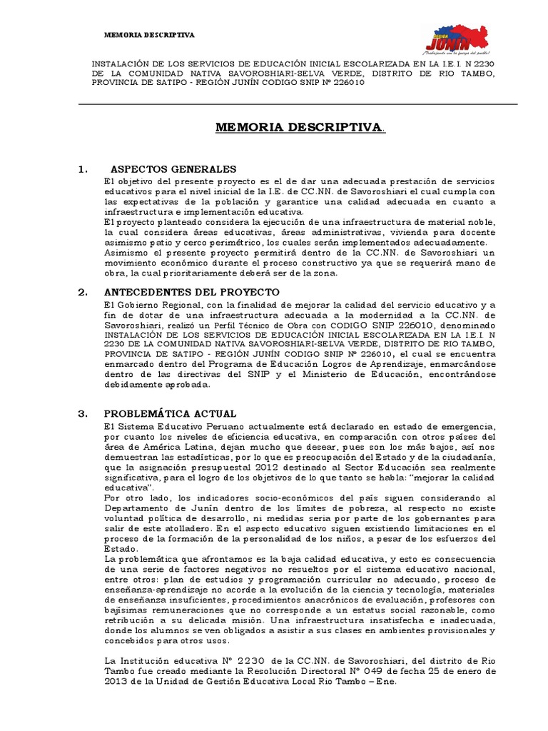 Memoria Descriptiva | PDF