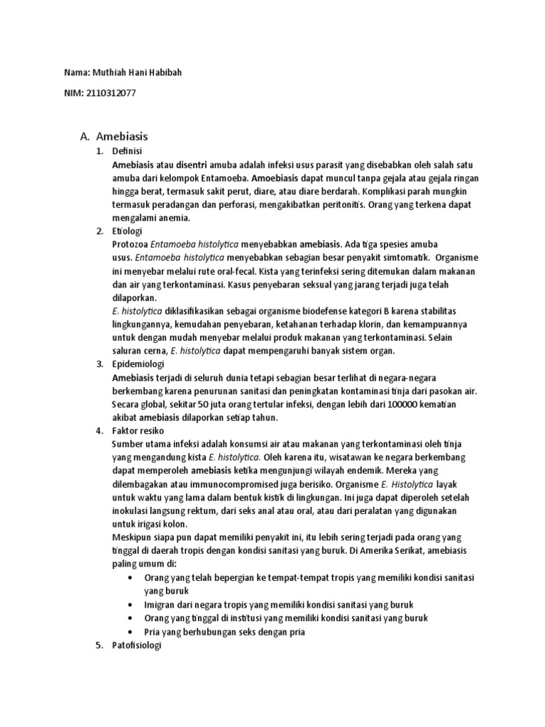 A. Amebiasis: Amebiasis Atau Disentri Amuba Adalah Infeksi Usus Parasit ...
