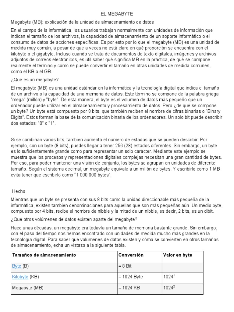 El Megabyte | PDF | Poco | Byte