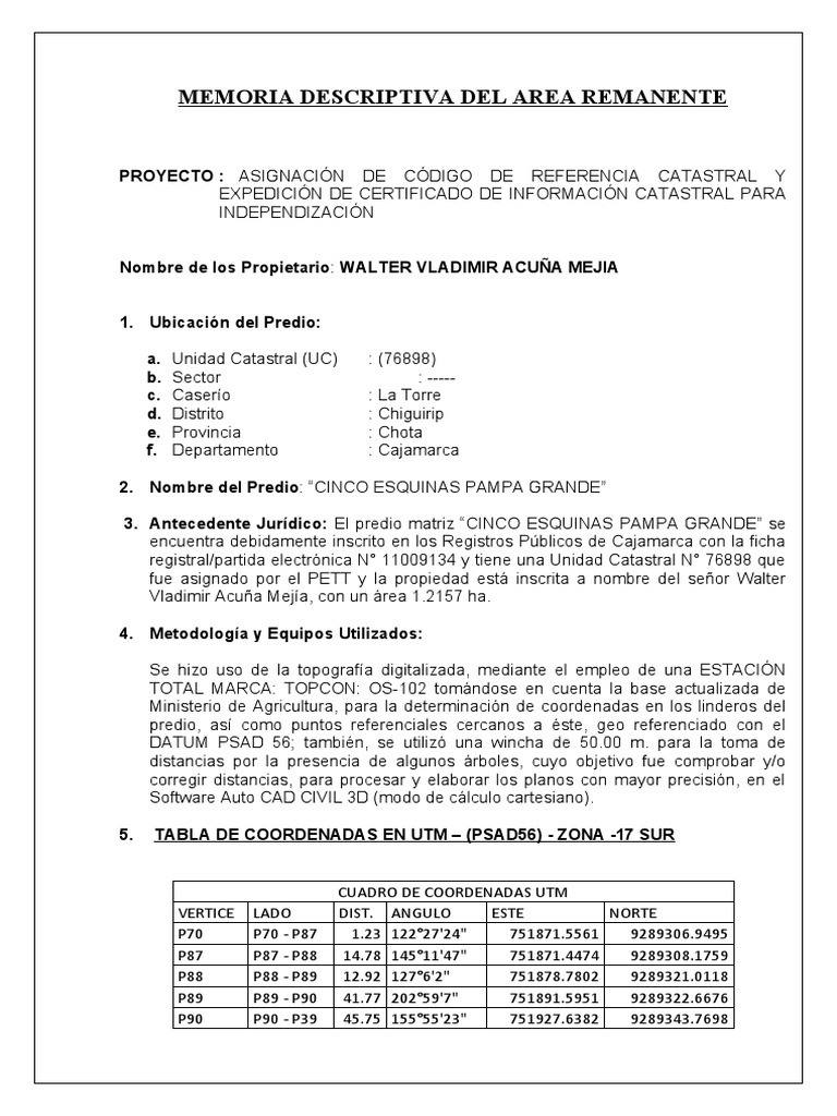 Memoria Area Remanente | PDF | Agrimensura | Geografía
