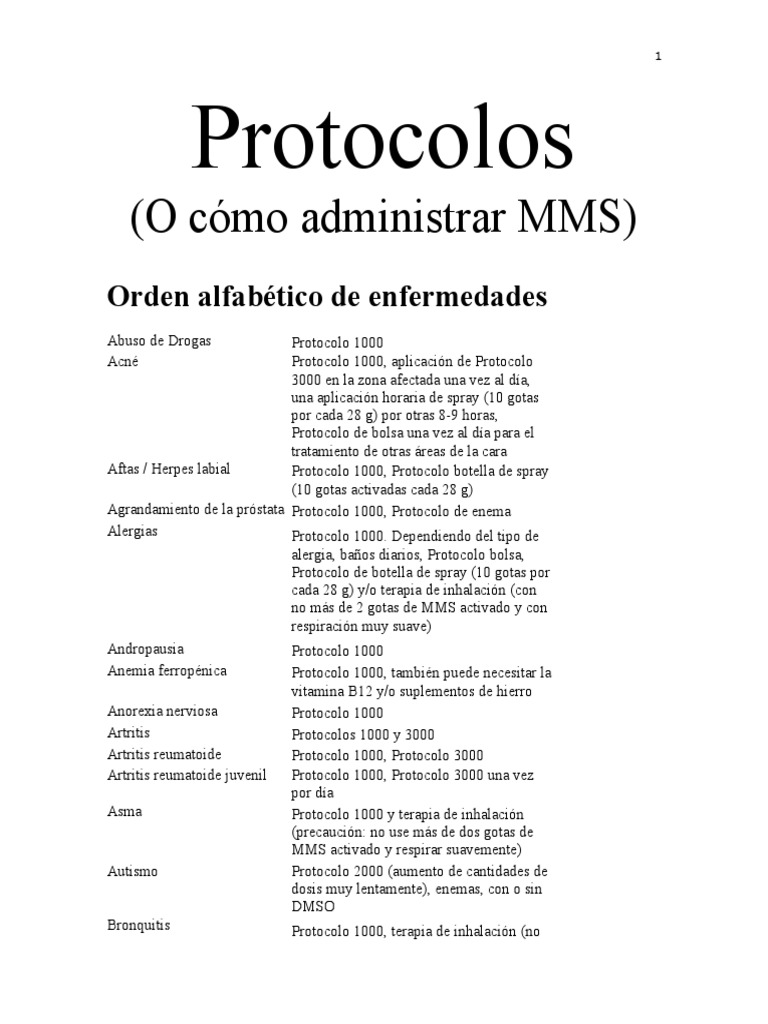 Protocolos MMS para Enfermedades | PDF | Cloro | Piscina